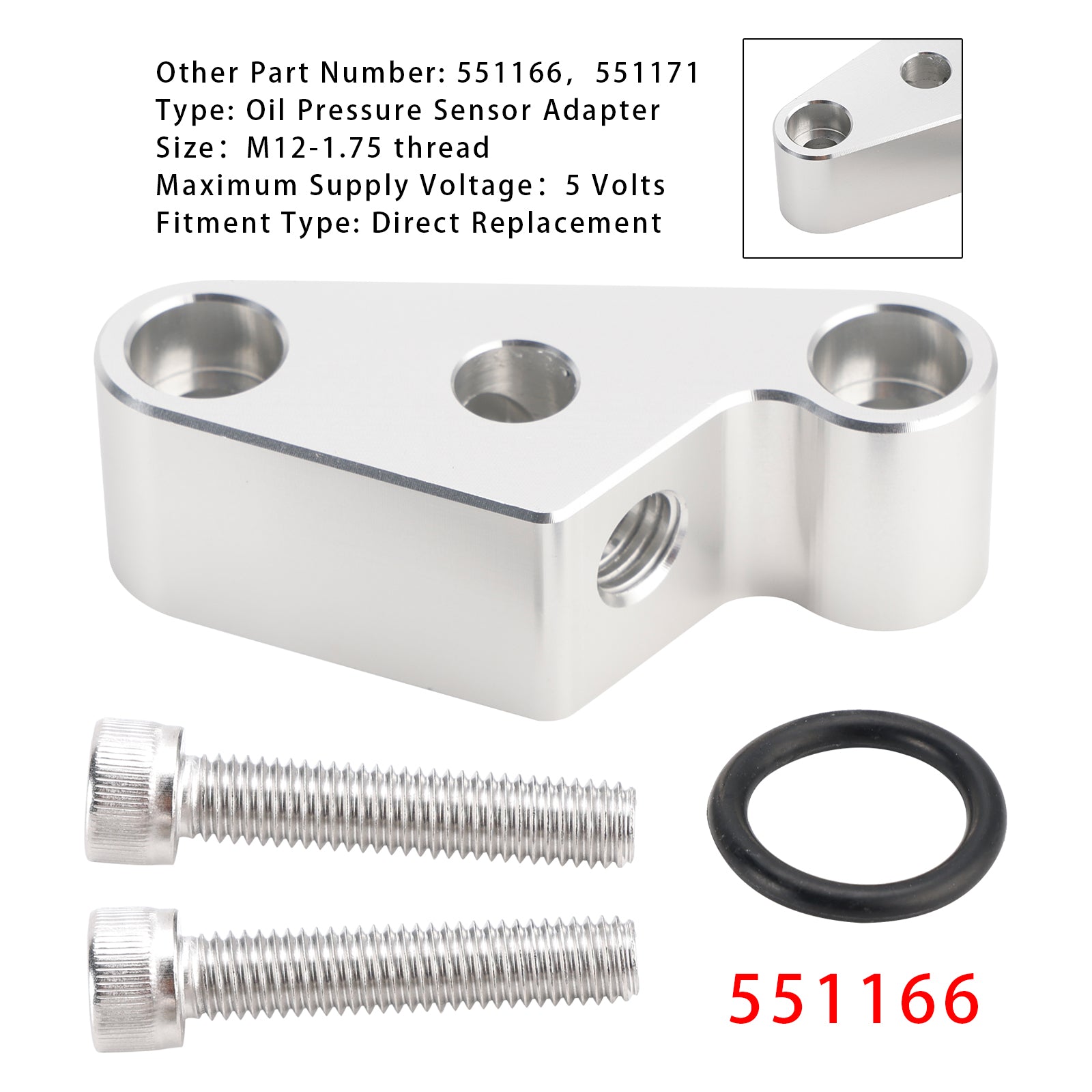 Oil Pressure Sensor Adapter Port 551166 For Gen 5 LT Valley Pan - M12 ...