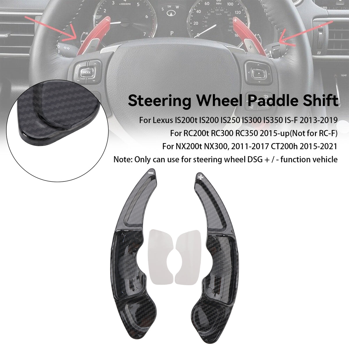 2015-2021 Lexus CT200h Carbon Look Steering Wheel Paddle Shifter Exten ...