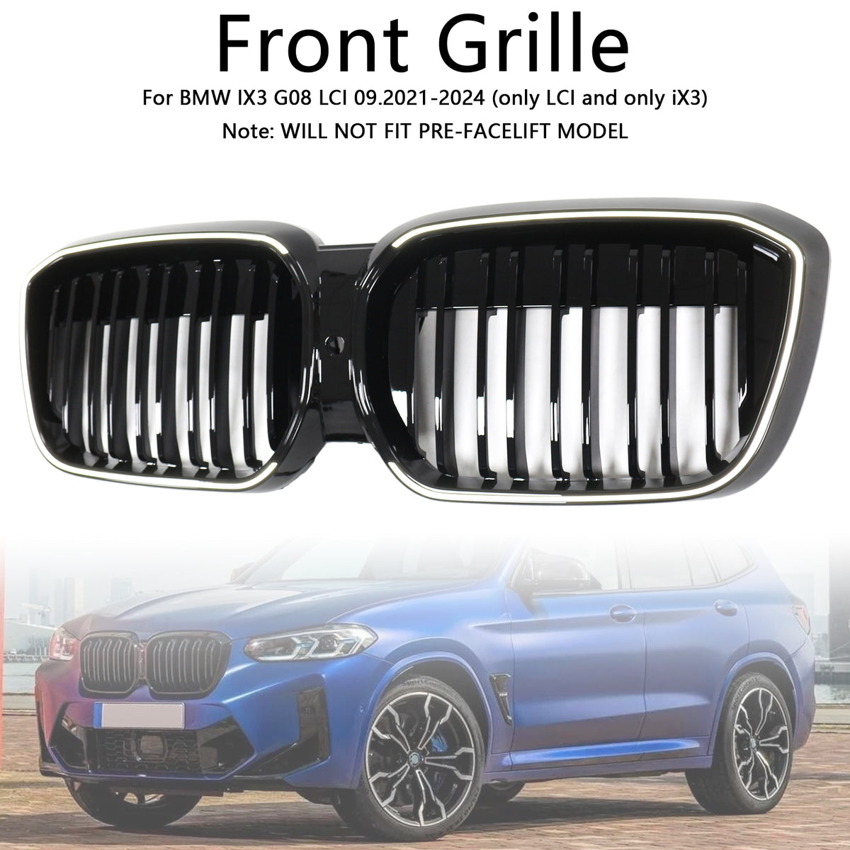 2022-2024 BMW IX3 G08 LCI Double Slat Gloss Black Front Kidney Grill G ...