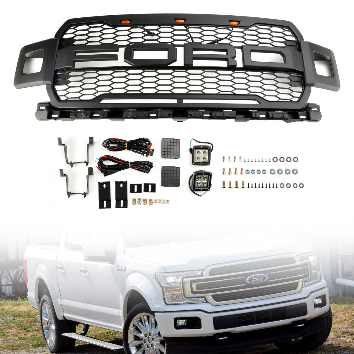 2018-2020 Ford F150 Super Duty Front Bumper Grill Grille W/ LED Generi ...