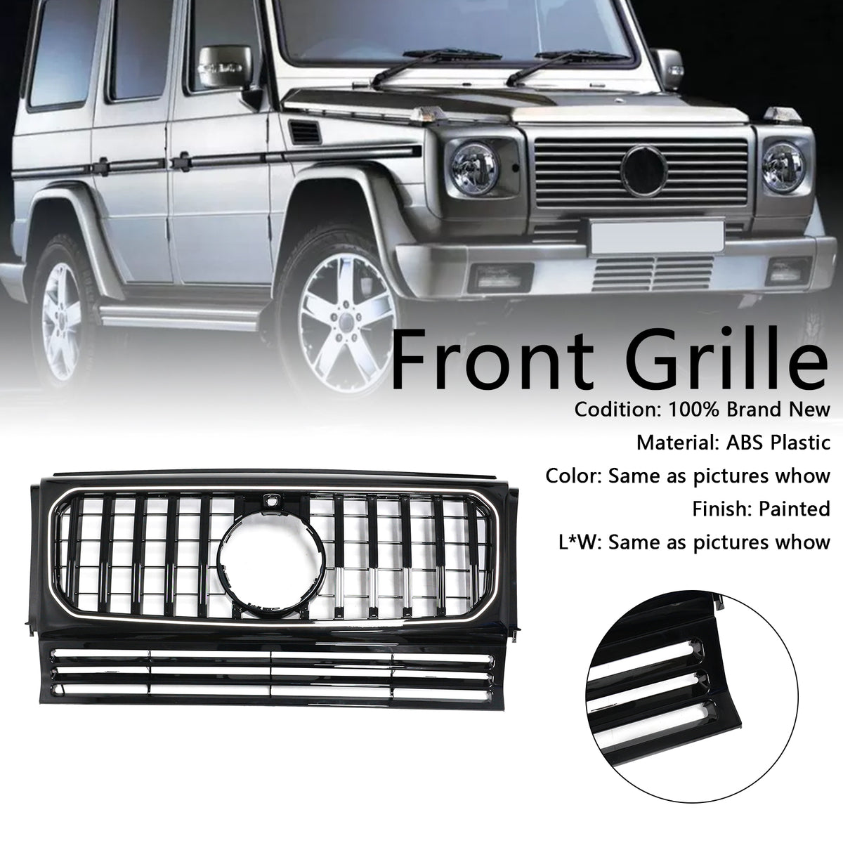 1990-2018 Mercedes Benz G-Class W463 Gloss Black Front Bumper Grill Gr ...