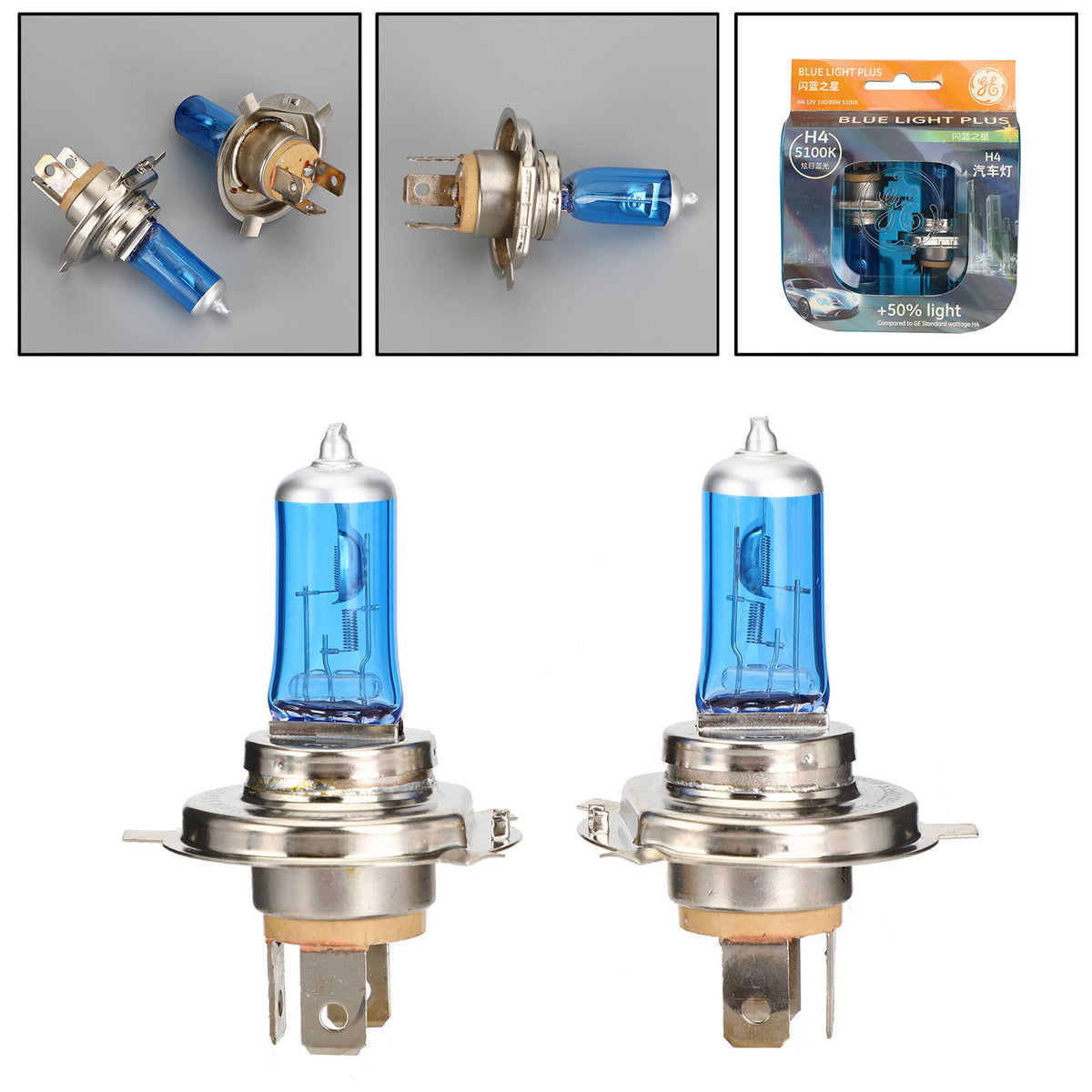 GE BLUE LIGHT PLUS 5100K 12V100/80W Shining Blue Light H4 Car Headligh ...