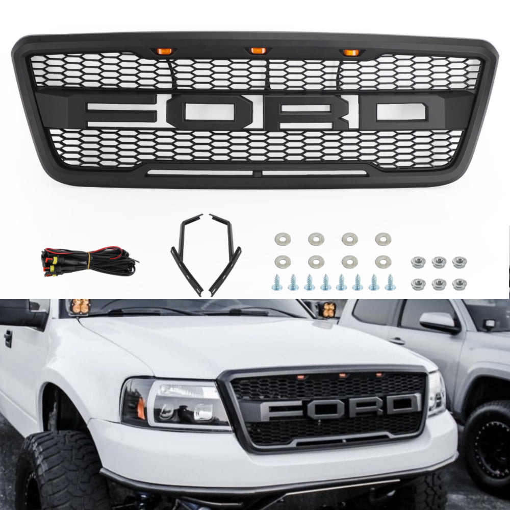 2004-2008 F150 Ford Raptor Style Black Front Mesh Hood Grill Grille Re ...