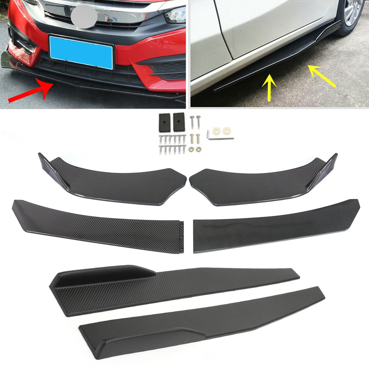 Carbon Fiber Car Front Bumper Lip Spoiler Diffuser Body Kits + Side Sk ...