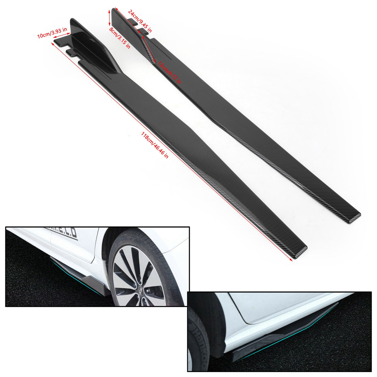 120cm Pair Car Carbon Fiber Side Skirts Rocker Splitters Diffuser Wing ...